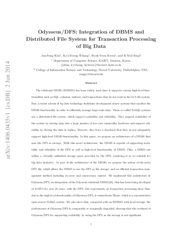 (PDF) Odysseus/DFS: Integration of DBMS and Distributed File System for Transaction Processing ...