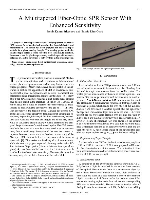 (PDF) A Multitapered Fiber-Optic SPR Sensor With Enhanced Sensitivity