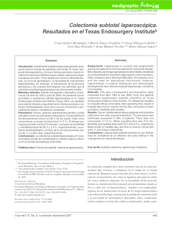 (PDF) Colectomía subtotal laparoscópica. Resultados en el Texas ...