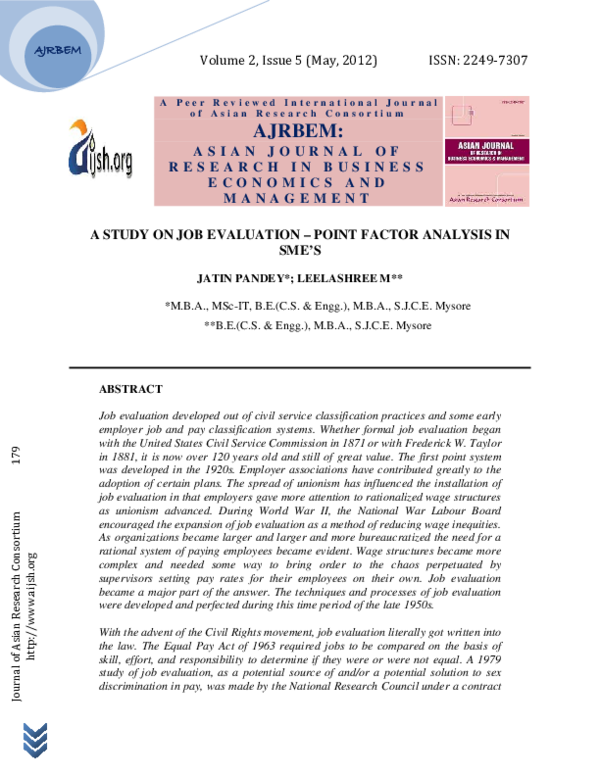 (PDF) A Study on Job Evaluation – Point Factor Analysis in Sme's