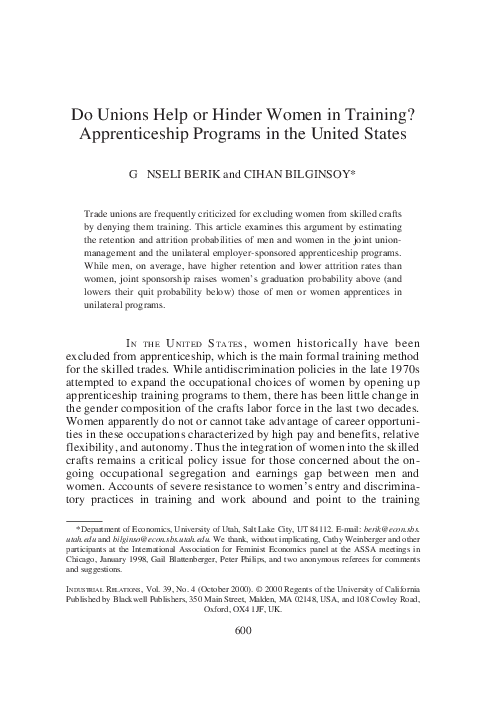 (PDF) Do Unions Help or Hinder Women in Training? Apprenticeship ...
