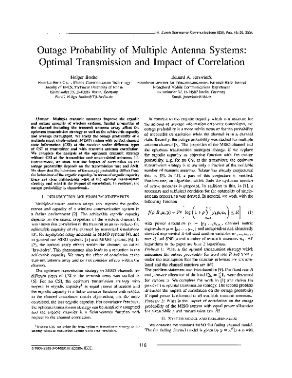(PDF) Outage probability of multiple antenna systems: optimal transmission and impact of correlation