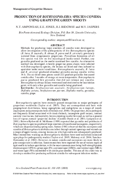 (PDF) Production of Botryosphaeria species conidia using grapevine ...