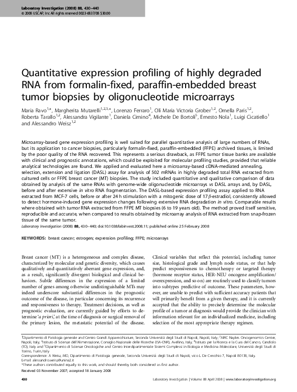 (PDF) Quantitative expression profiling of highly degraded RNA from formalin-fixed, paraffin ...