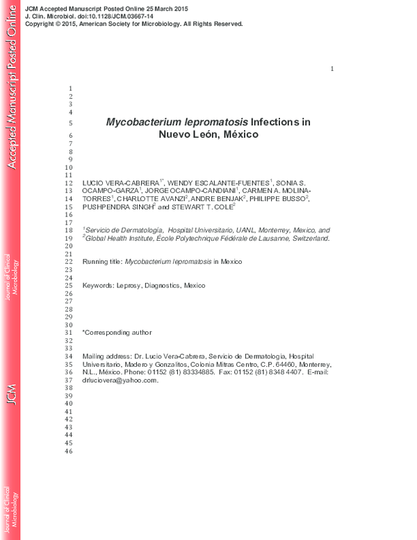 (PDF) Mycobacterium lepromatosis Infections in Nuevo León, México | Andrej Benjak and Philippe ...