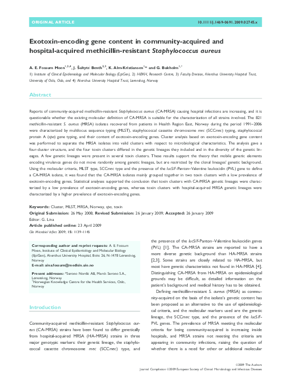 (PDF) Exotoxin-encoding gene content in community-acquired and hospital-acquired methicillin ...