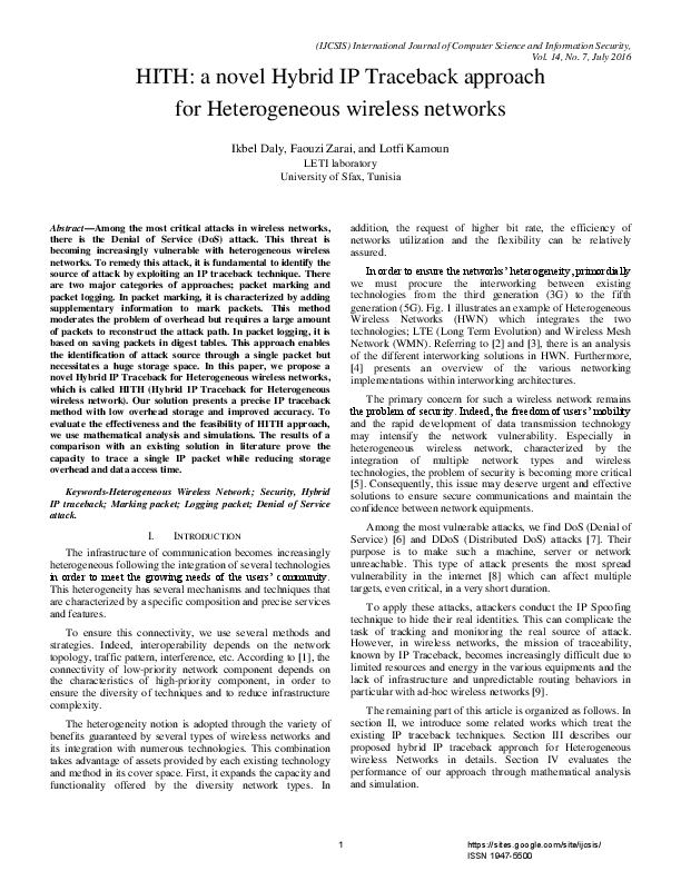 Pdf Hith A Novel Hybrid Ip Traceback Approach For Heterogeneous Wireless Networks