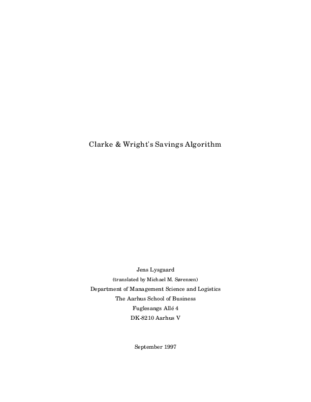 (PDF) Clarke & Wright's Savings Algorithm