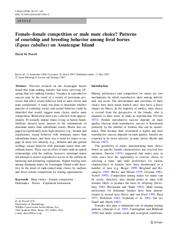 (PDF) Female–female competition or male mate choice? Patterns of ...