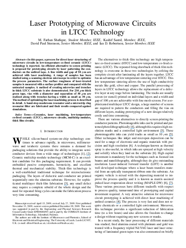 (PDF) Laser Prototyping of Microwave Circuits in LTCC Technology