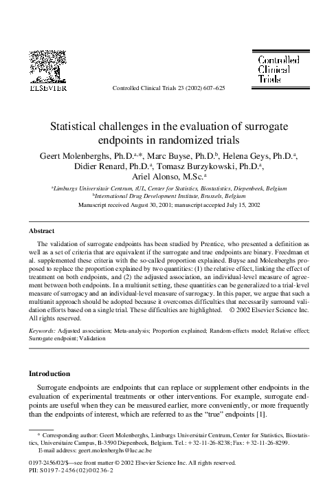 (PDF) Statistical challenges in the evaluation of surrogate endpoints ...