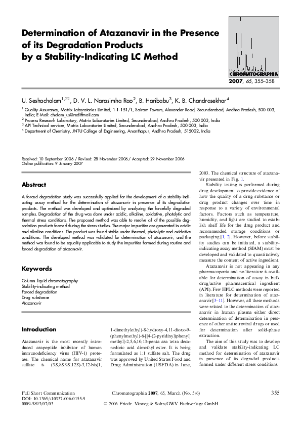 (PDF) Determination of Atazanavir in the Presence of its Degradation Products by a Stability ...