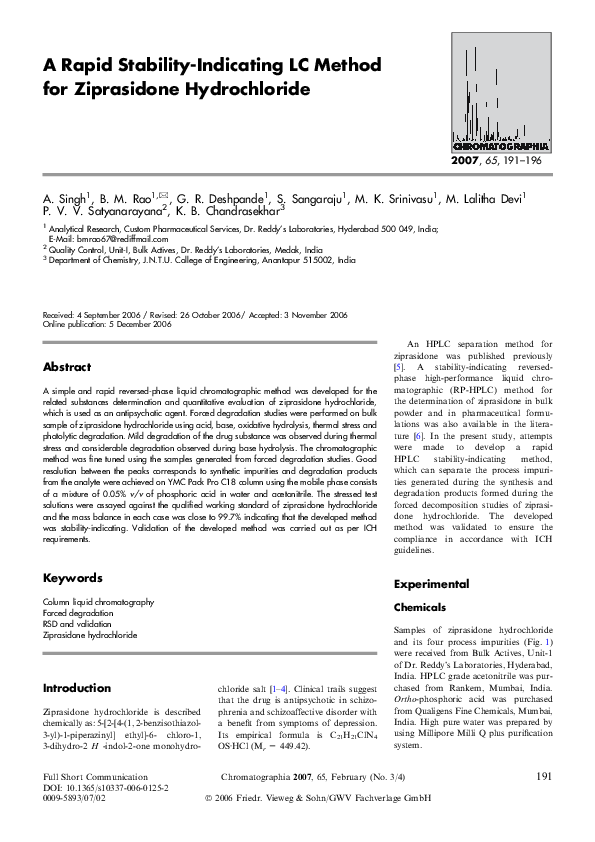 (PDF) A Rapid Stability-Indicating LC Method for Ziprasidone Hydrochloride