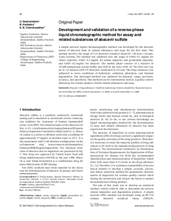 Pdf Development And Validation Of A Reverse Phase Liquid Chromatographic Method For Assay And