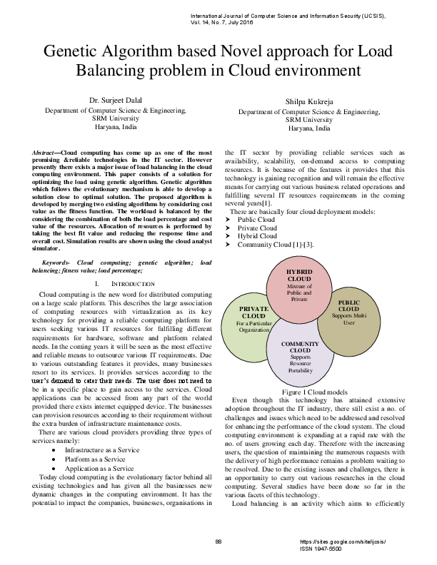 Pdf Genetic Algorithm Based Novel Approach For Load Balancing Problem In Cloud Environment