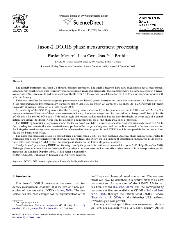 (PDF) Jason-2 DORIS phase measurement processing
