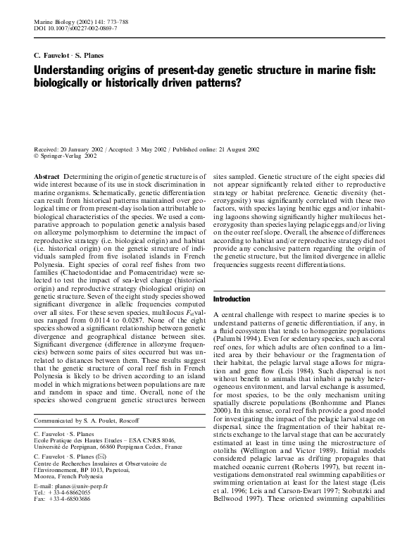 (PDF) Understanding origins of present-day genetic structure in marine ...