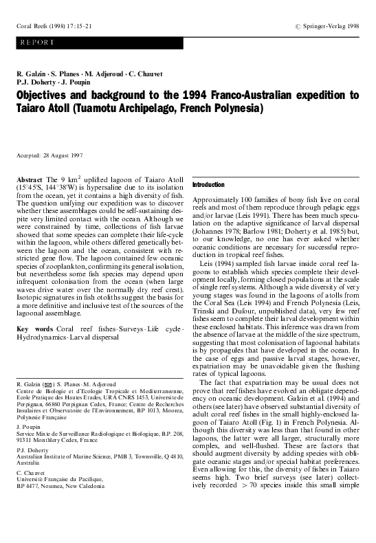 (PDF) Objectives and background to the 1994 Franco-Australian ...