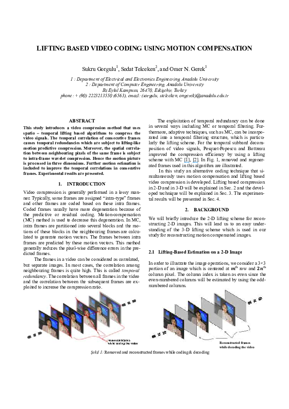 (PDF) LIFTING BASED VIDEO CODING USING MOTION COMPENSATION