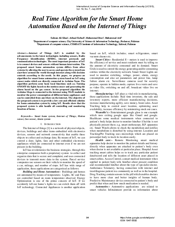 Pdf Real Time Algorithm For The Smart Home Automation Based On The