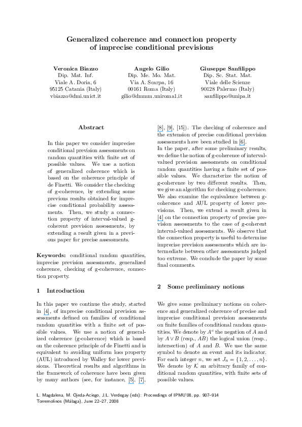 (PDF) Generalized coherence and connection property of imprecise conditionalprevisions