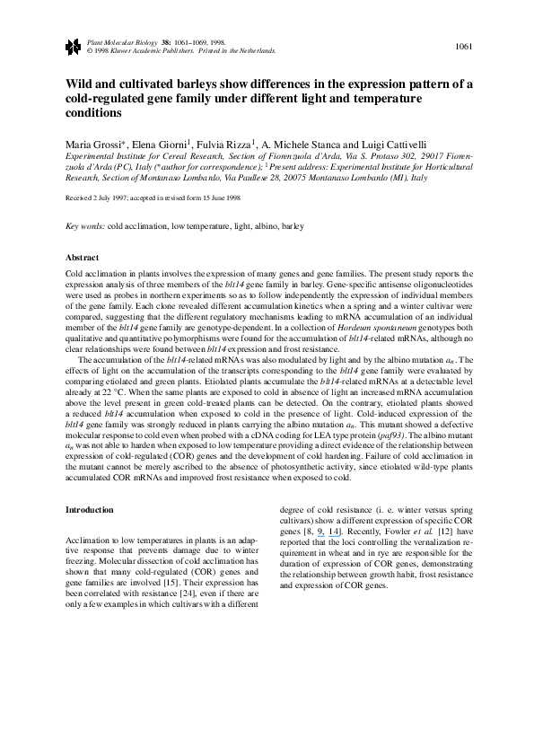 (PDF) Characterization of two barley genes that respond rapidly to ...