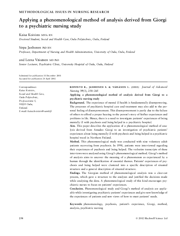(PDF) Applying a phenomenological method of analysis derived from ...
