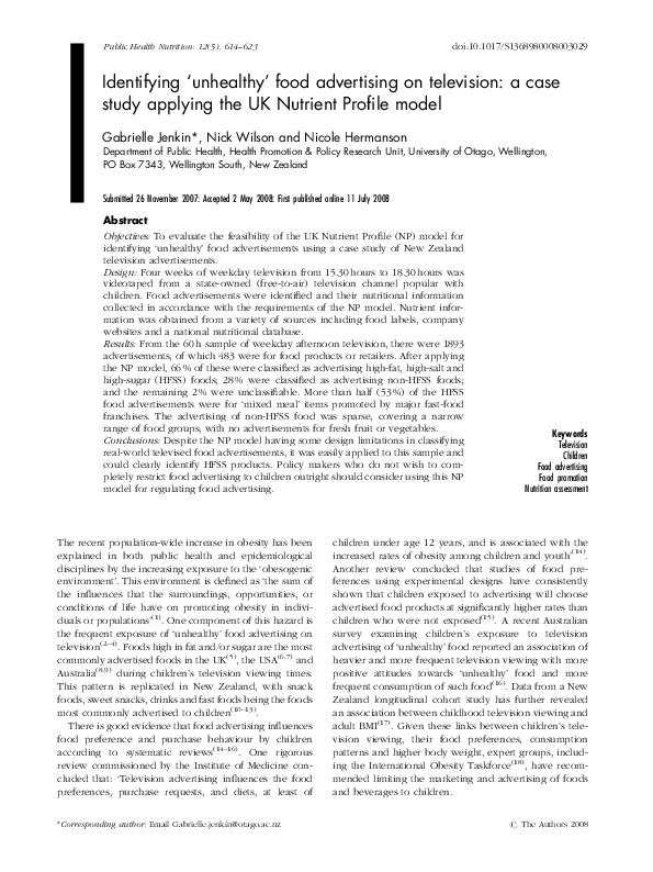 (PDF) Identifying ‘unhealthy’ food advertising on television: a case ...