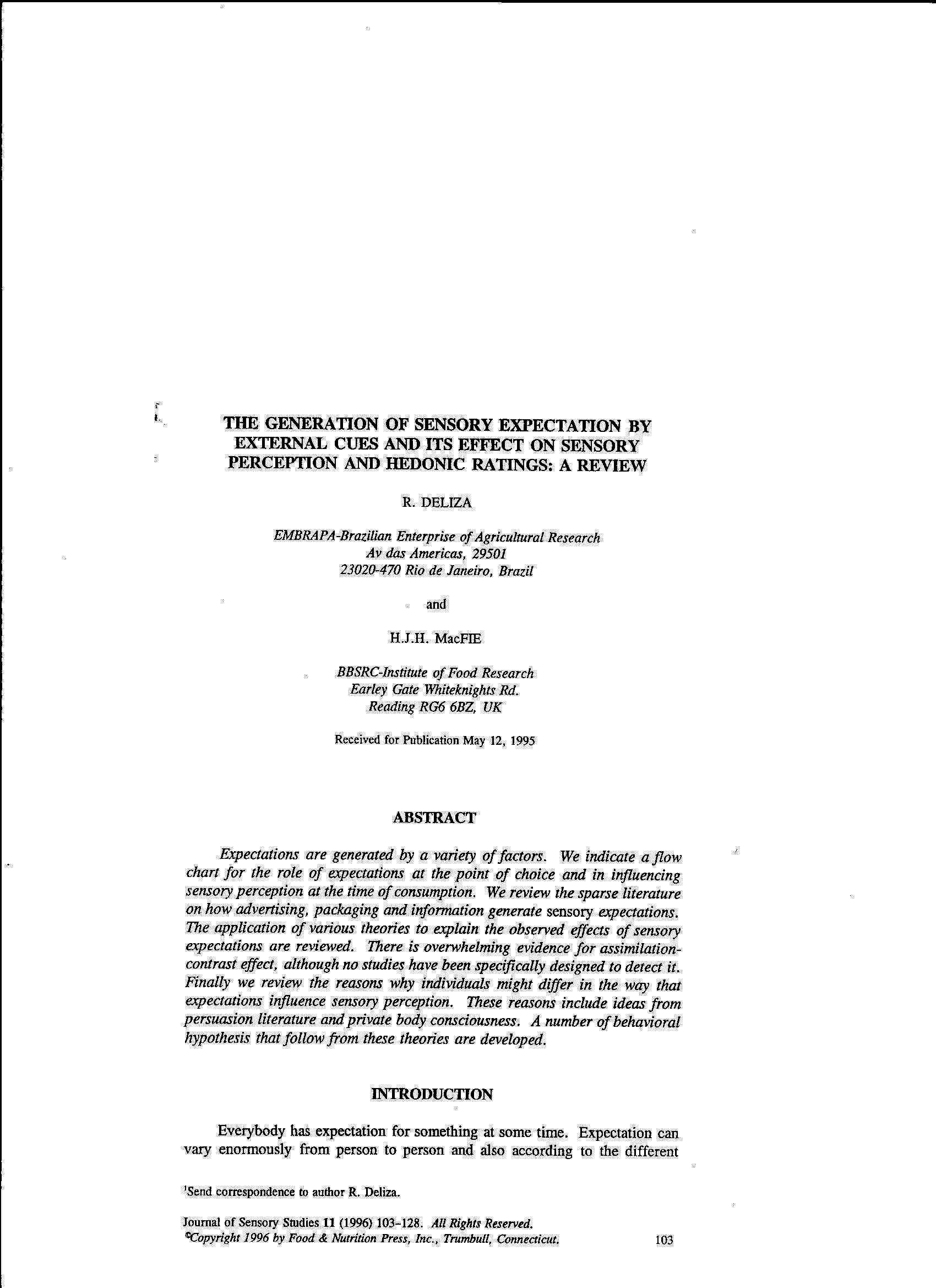 Pdf The Generation Of Sensory Expectation By External Cues And Its Effect On Sensory