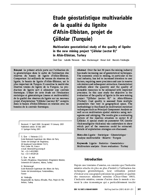 (PDF) Etude géostatistique multivariable de la qualité du lignite d ...