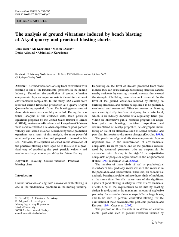 (PDF) The analysis of ground vibrations induced by bench blasting at Akyol quarry and practical ...