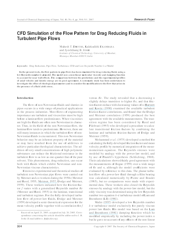 Pdf Cfd Simulation Of The Flow Pattern For Drag Reducing Fluids In