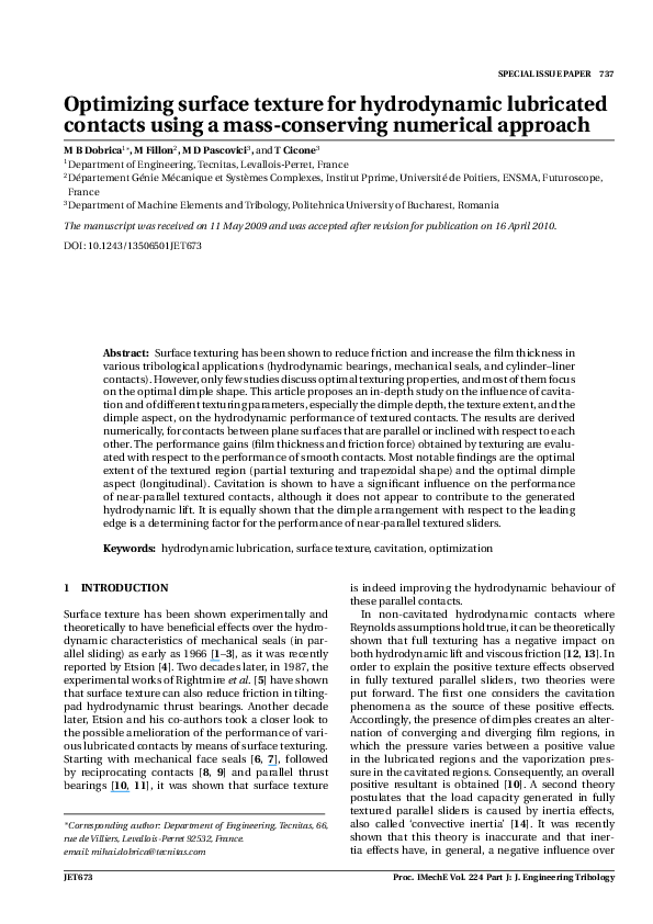 (PDF) Optimizing surface texture for hydrodynamic lubricated contacts using a mass-conserving ...
