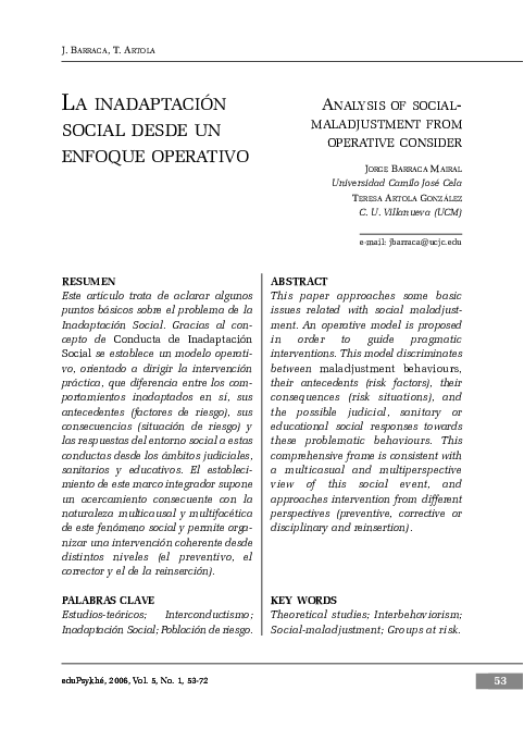 (PDF) La inadaptación social desde un modelo operativo | Jorge Barraca ...