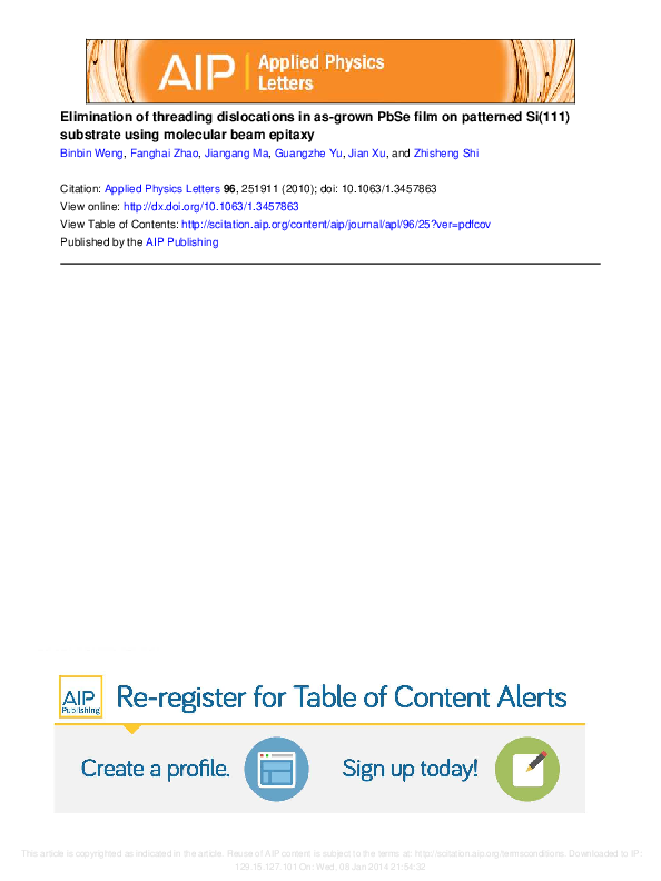 (PDF) Elimination of threading dislocations in as-grown PbSe film on ...