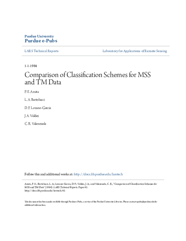 (PDF) Comparison of Classification Schemes for MSS and TM Data