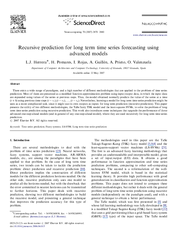 Pdf Recursive Prediction For Long Term Time Series Forecasting Using