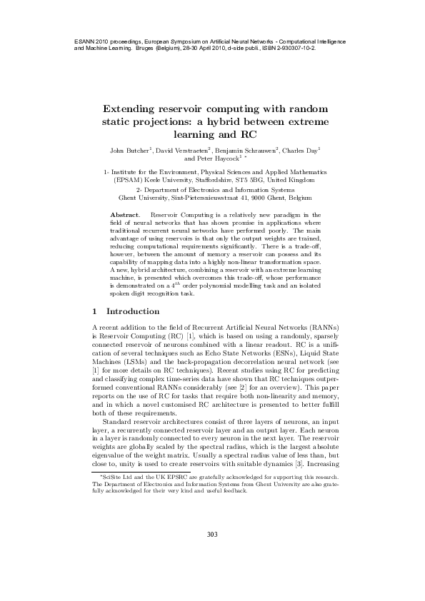 (PDF) Extending reservoir computing with random static projections: a hybrid between extreme ...