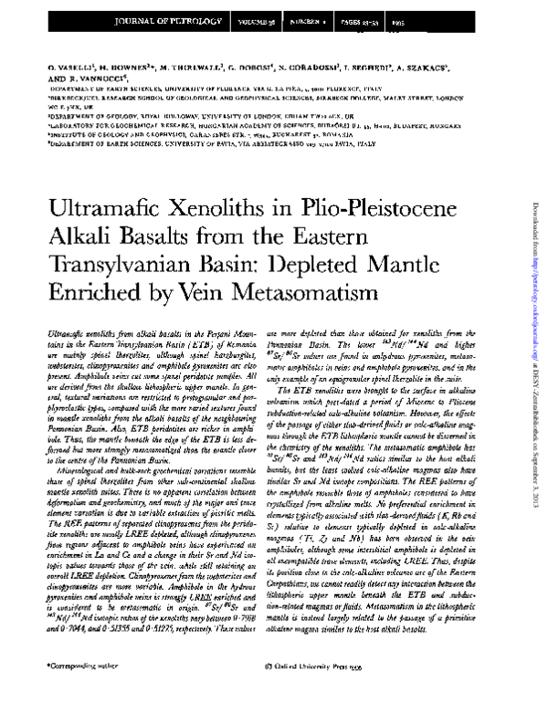 (PDF) Ultramafic Xenoliths in Plio-Pleistocene Alkali Basalts from the ...