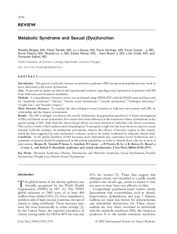 (PDF) Metabolic Syndrome and Sexual (Dys)function