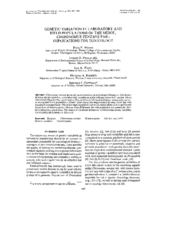 (PDF) GENETIC VARIATION IN LABORATORY AND FIELD POPULATIONS OF THE ...