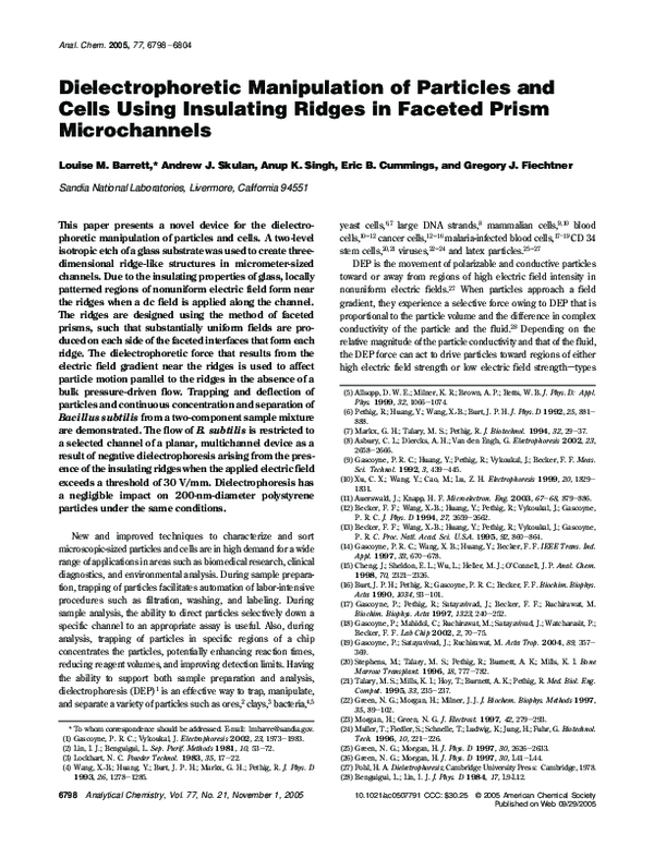 (PDF) Dielectrophoretic manipulation of particles for use in microfluidic devices