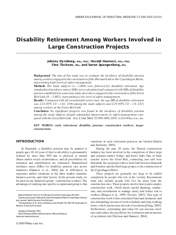 (PDF) Disability retirement among workers involved in large ...