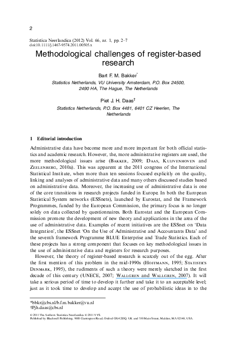 (PDF) Methodological challenges of register-based research