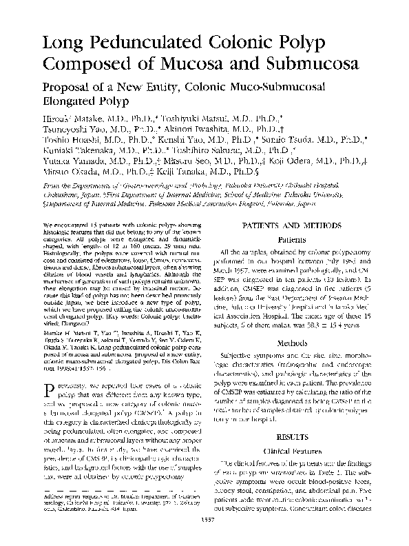 (PDF) Long pedunculated colonic polyp composed of mucosa and submucosa
