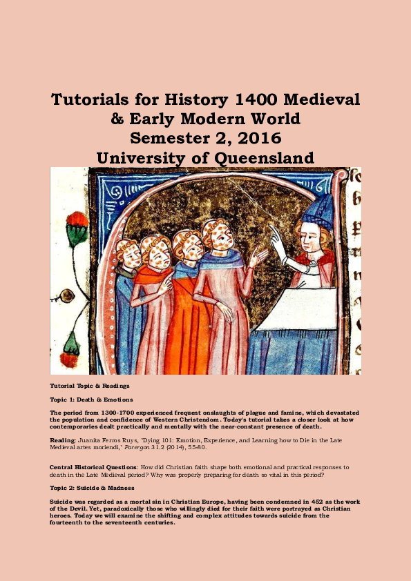 (PDF) Tutorials for History 1400 Medieval & Early Modern World Semester ...