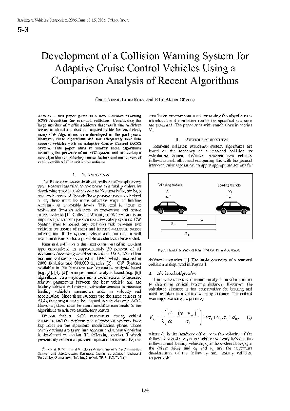 (PDF) Development of a Collision Warning System for Adaptive Cruise Control Vehicles Using a ...