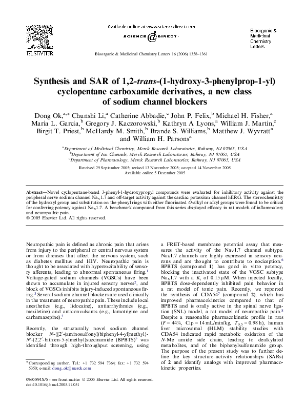 (PDF) Synthesis and SAR of 1,2- trans-(1-hydroxy-3-phenylprop-1-yl ...