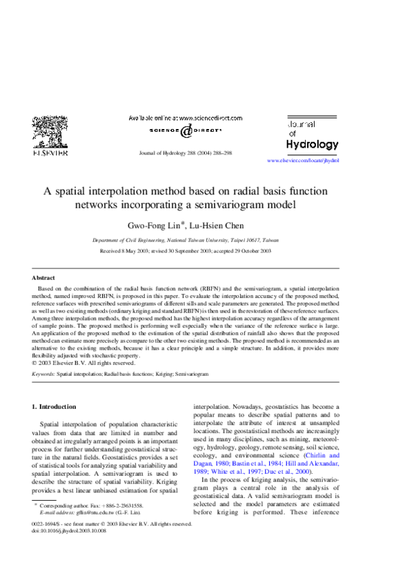 Pdf A Spatial Interpolation Method Based On Radial Basis Function