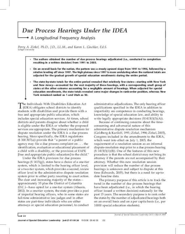 (PDF) Due Process Hearings Under the IDEA N A Longitudinal Frequency ...